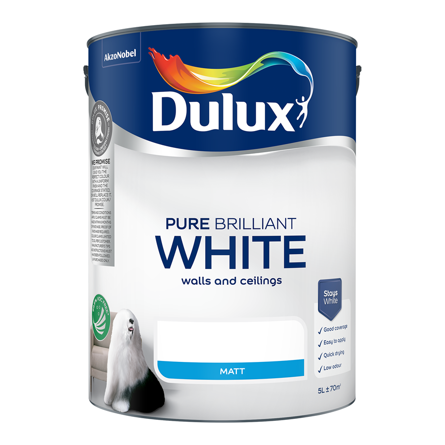 Dulux Walls & Ceilings Matt Emulsion Paint Pure Brilliant White | Dulux ...